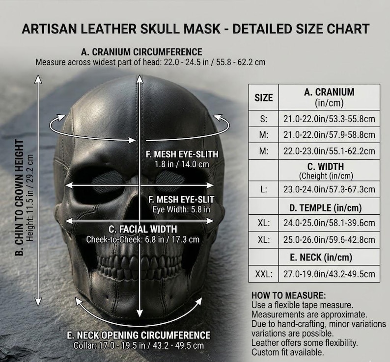 Handmade Leather Skull Mask - Full Head Matte Black Tactical Halloween ...