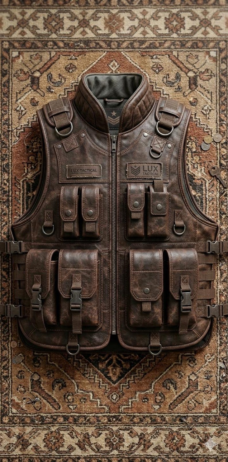 Men’s Brown Leather Tactical Vest – Military Utility Biker Vest - Etsy