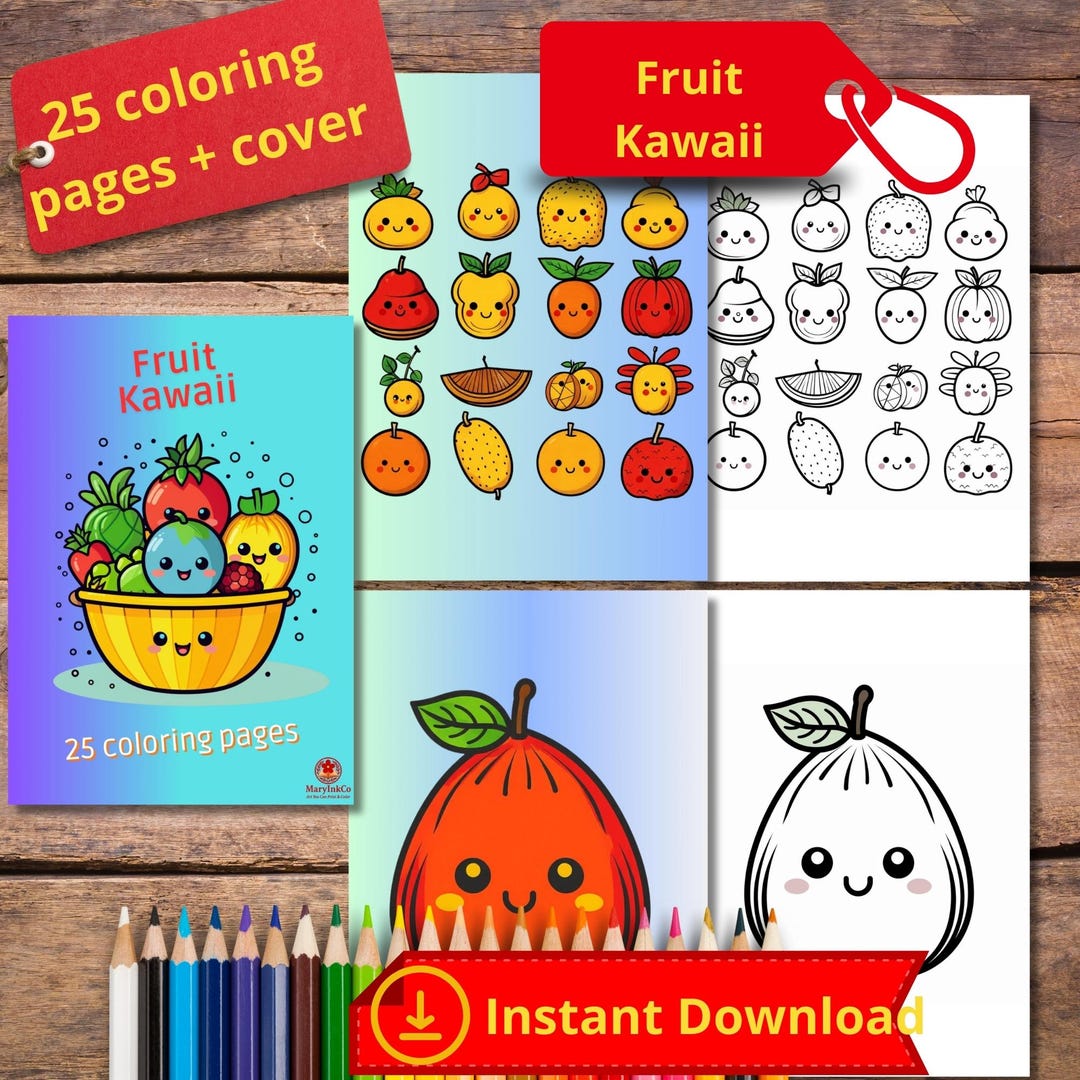 Kawaii Fruit Coloring Pages | Kids Food Activity Book | Relaxing Art ...