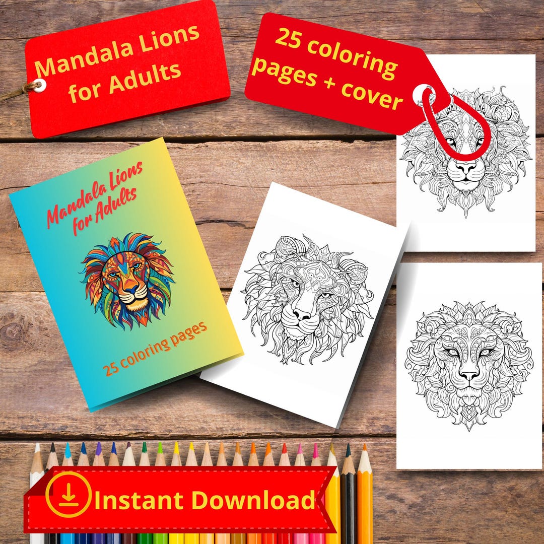 Mandala Lions Coloring Pages for Adults | Animal Line Art | 25 Page PDF ...