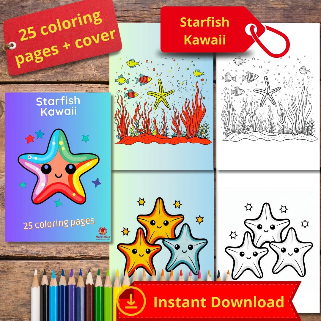 Kawaii Starfish Coloring Pages | Ocean Kids Activity | Sea Creature Art ...