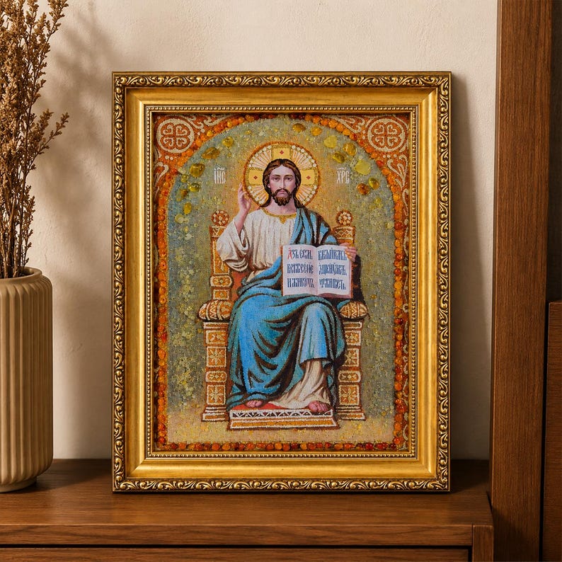 Jesus Christ Pantocrator Amber Icon, Orthodox Christian Decor, Savior ...