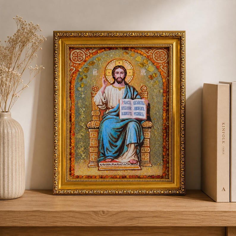 Jesus Christ Pantocrator Amber Icon, Orthodox Christian Decor, Savior ...