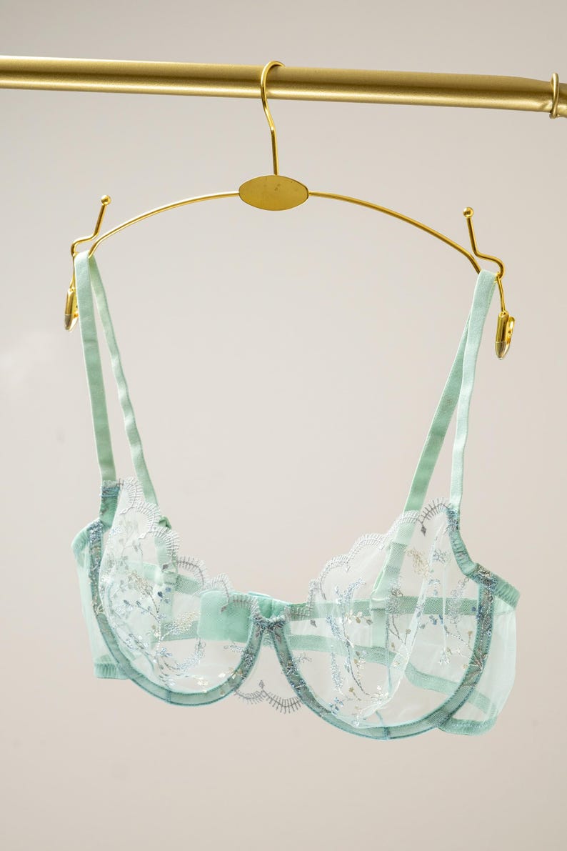 Green Sheer Bra Panty Set, Elegant Embroidered Underwear, See Through ...
