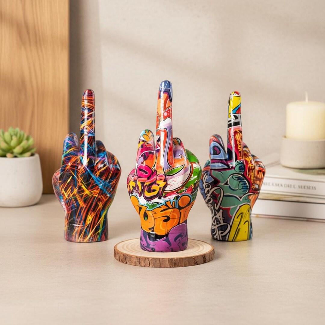 Graffiti Hand Sculpture – Middle Finger Resin Figurine, Pop Art Decor ...