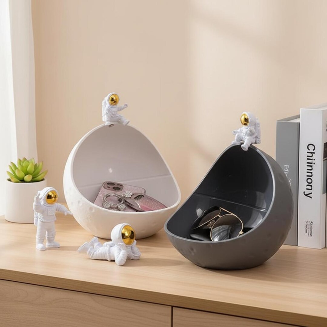 Moon-shaped Astronaut Storage Box – Modern Plastic Desk Organizer - Etsy