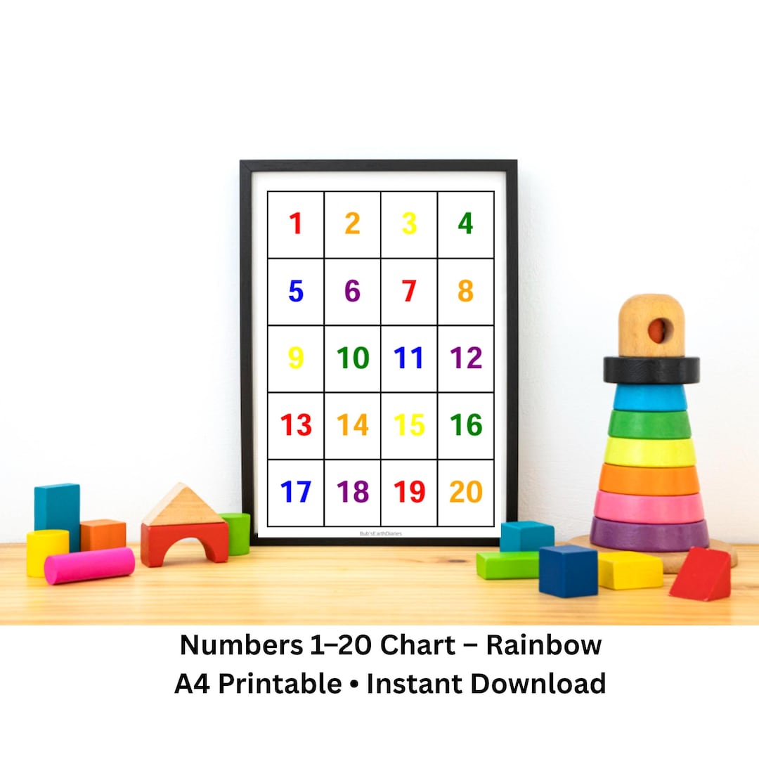 Numbers 1–20 Chart – Rainbow | A4 Printable - Etsy
