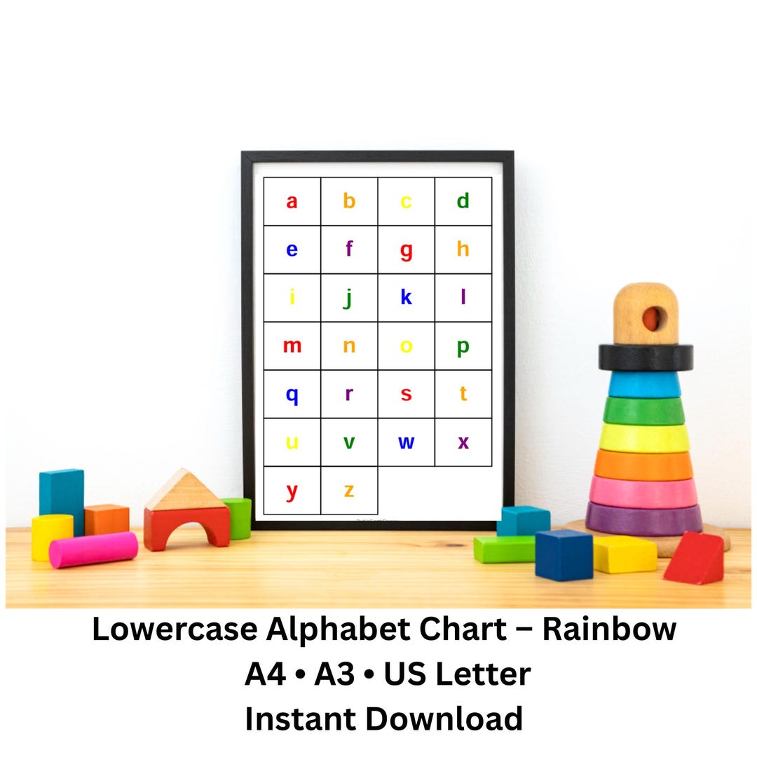 Lowercase Alphabet Chart Rainbow | ABC Poster | A4 A3 US Letter ...