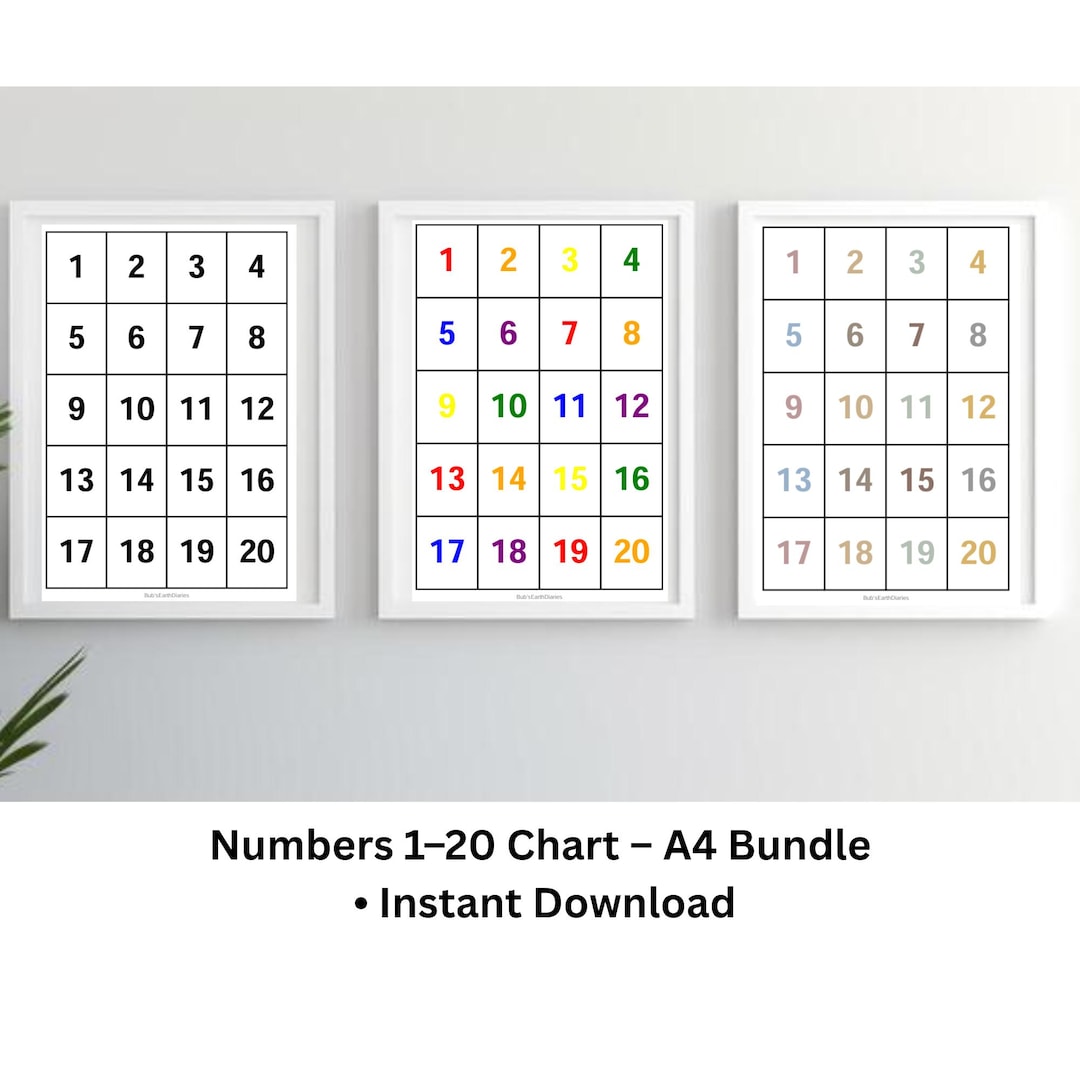 Numbers 1–20 Chart | A4 All Colours Bundle Printable - Etsy
