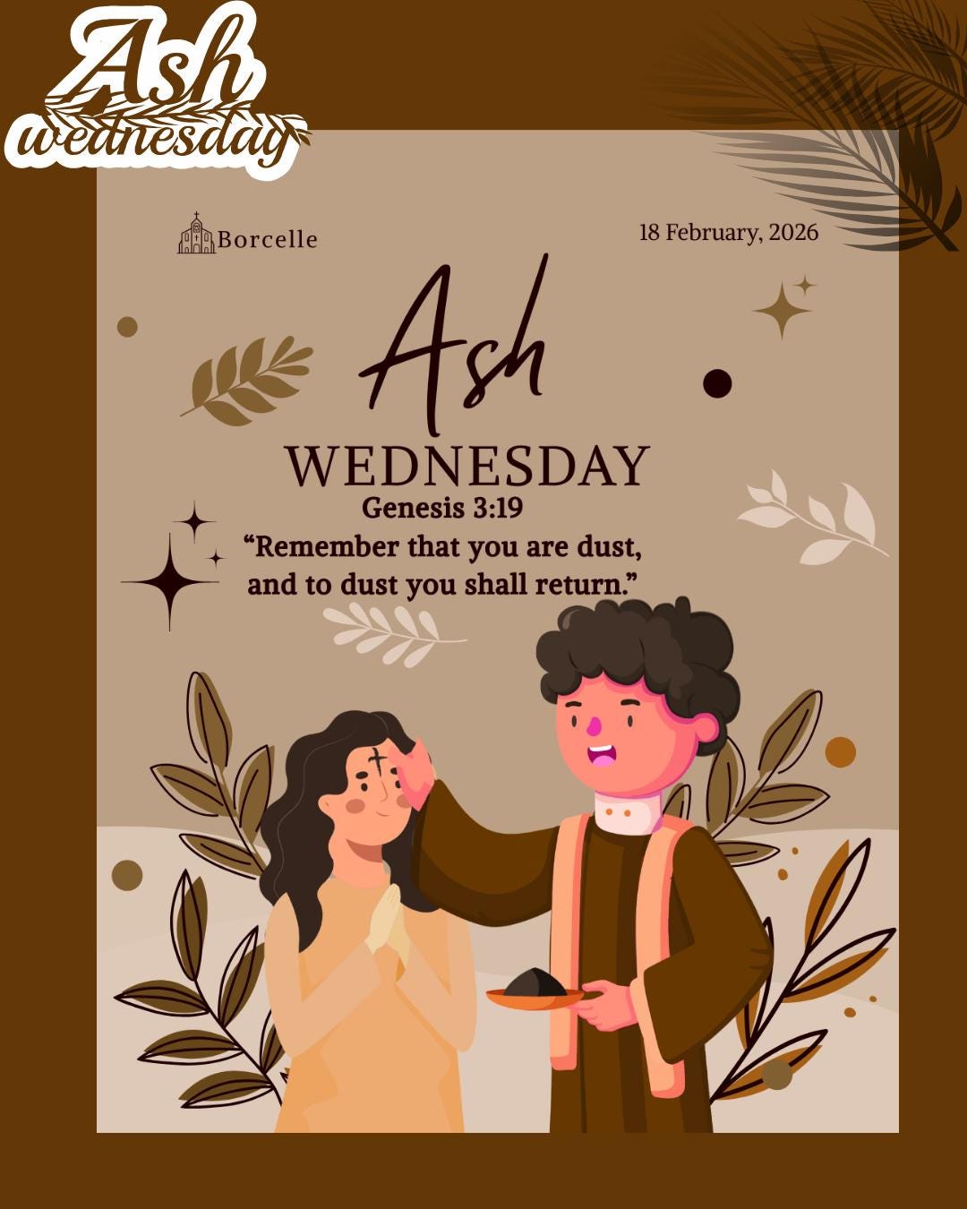 Brown and Tan Illustrated Ash Wednesday ( Canva Template) - Etsy