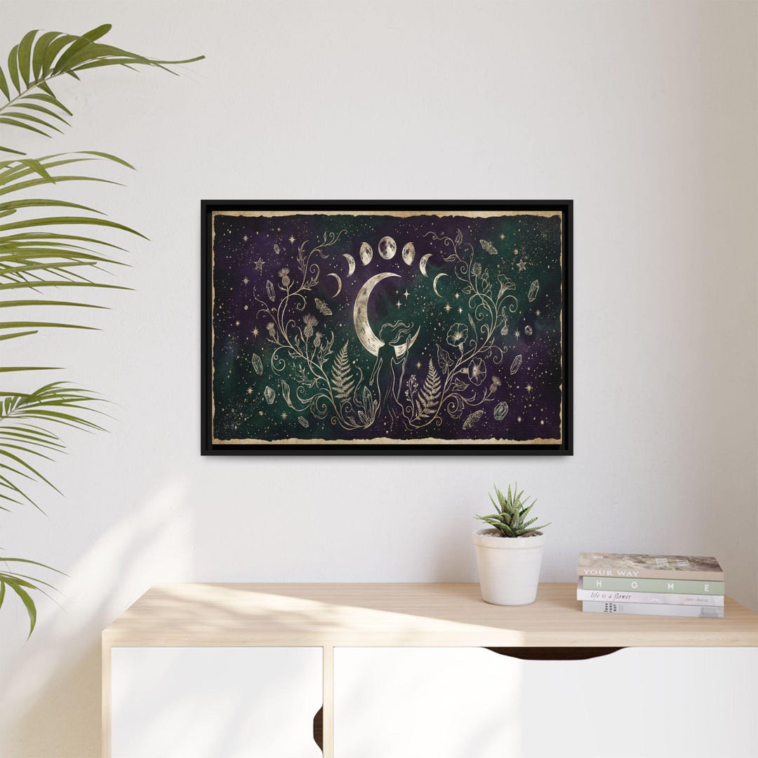 Mystical Moon Phases Goddess Silhouette Canvas Wall Art Celestial ...