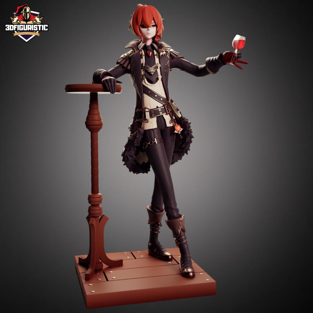 Diluc Inspired Pyro Warrior Figure | Fan-made Anime Style Collectible ...