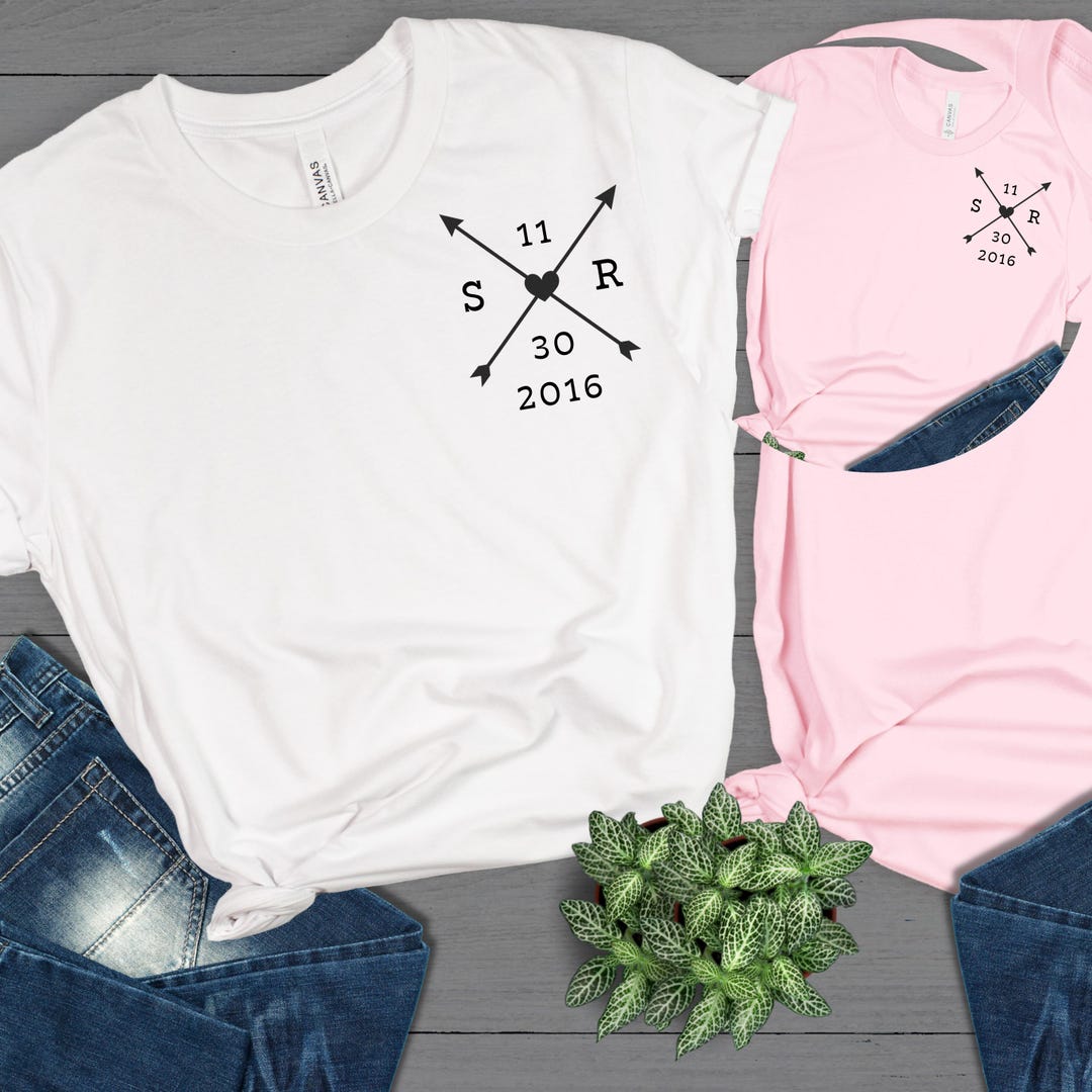 Personalized Couple Shirt With Initials & Date, Custom Anniversary Gift ...