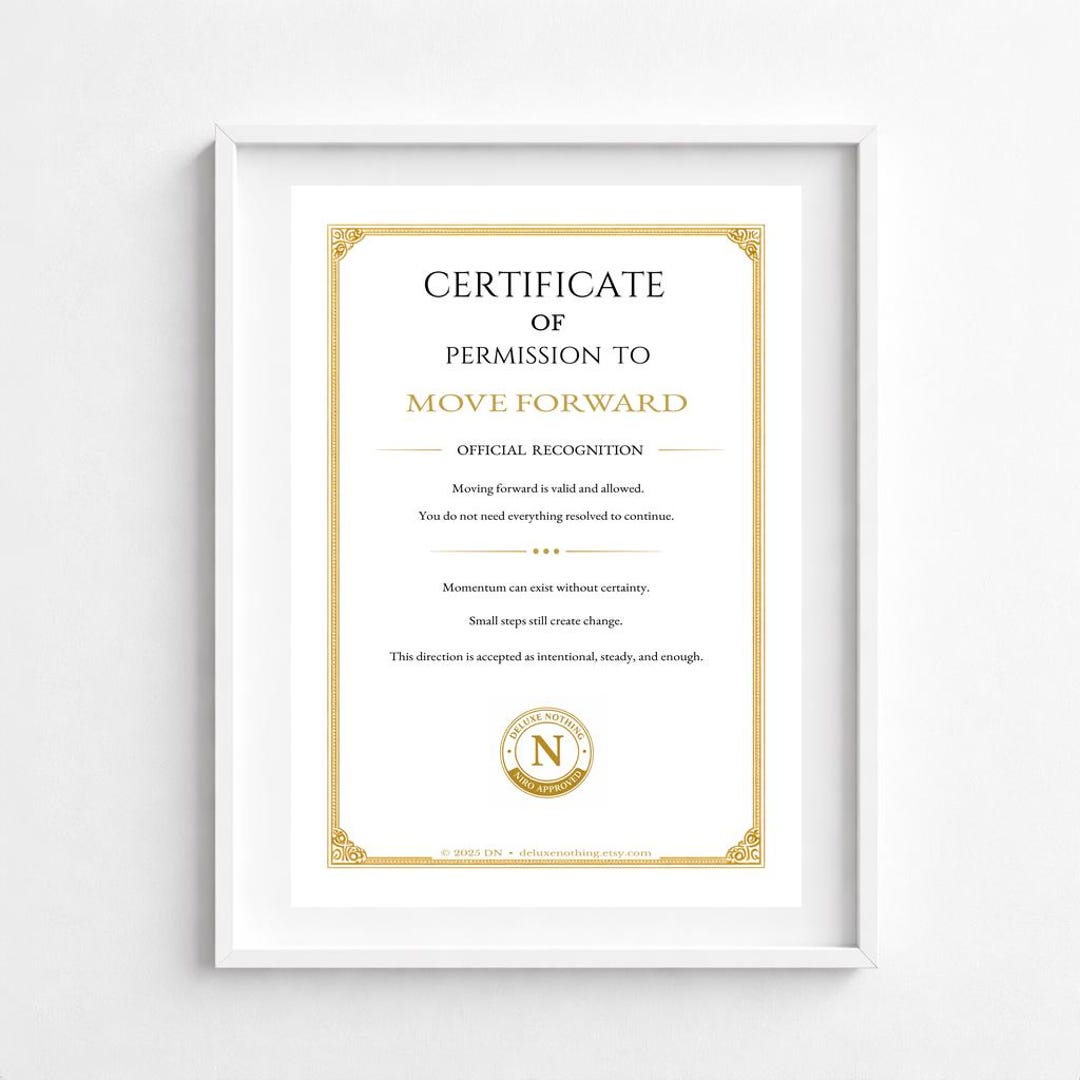 Certificate of Permission to Move Forward | Start Over Printable ...