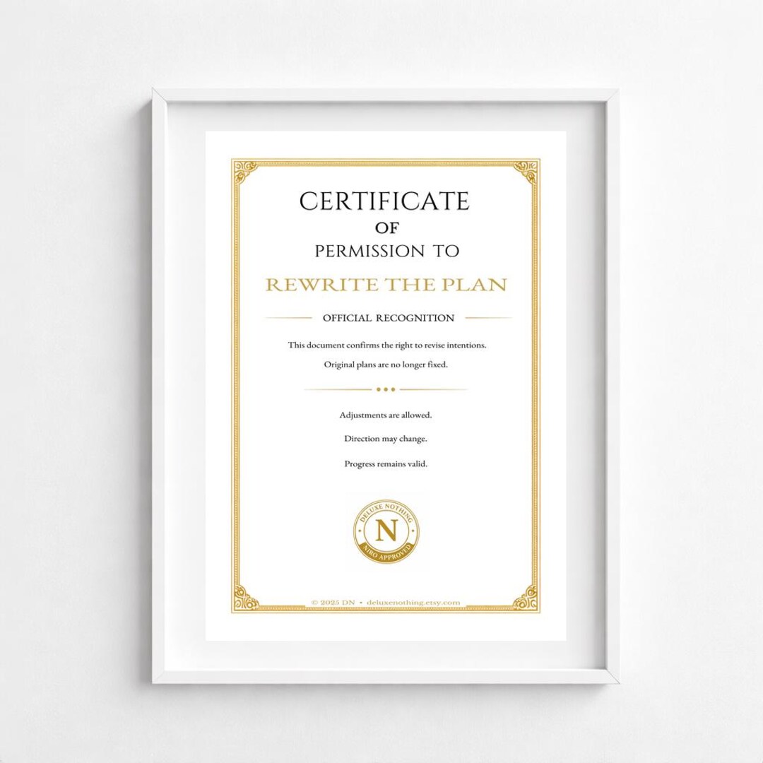 Certificate of Permission to Rewrite the Plan | Self Worth Printable ...