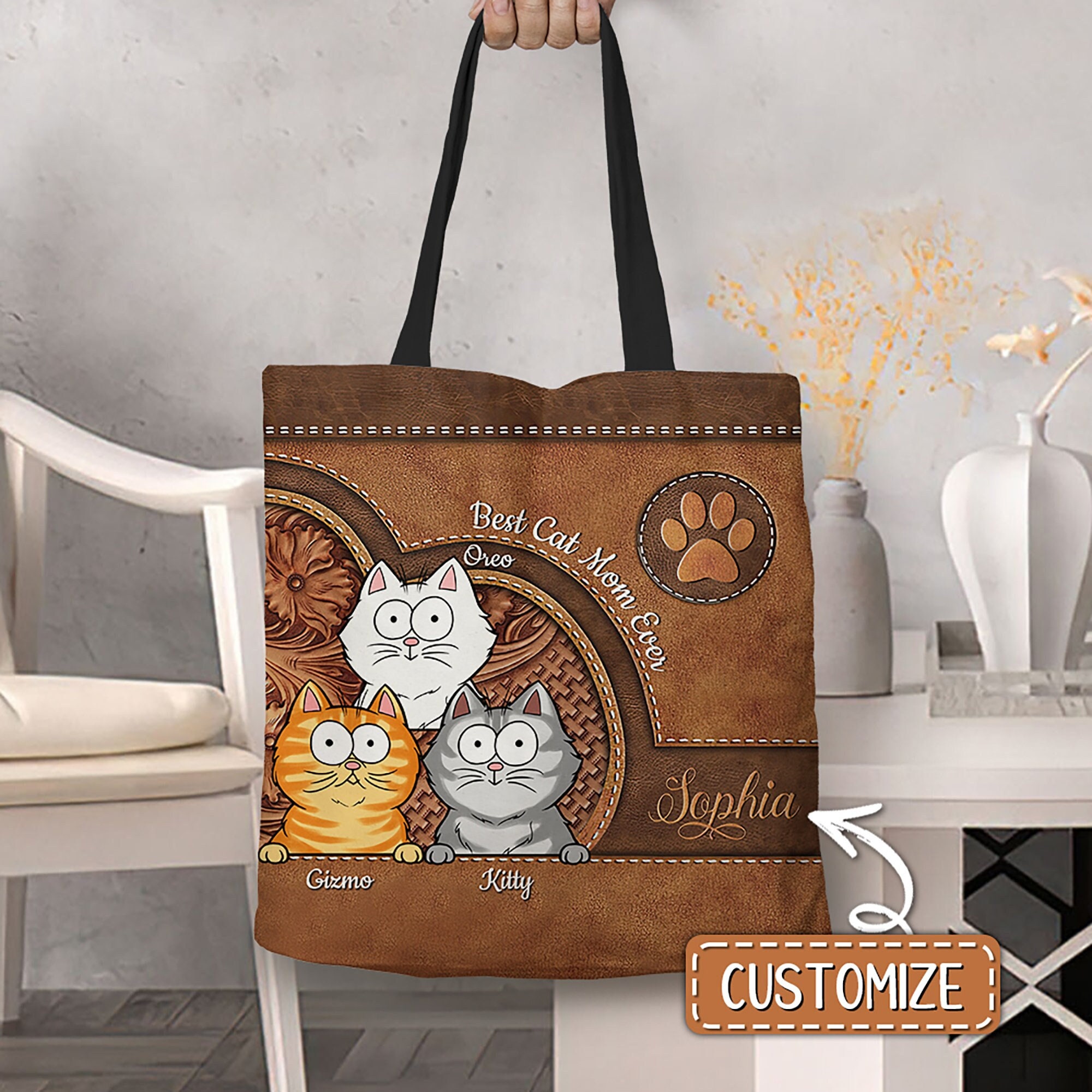 Custom Leather Handbags for Women With Cats, Custom Photo Leather ...
