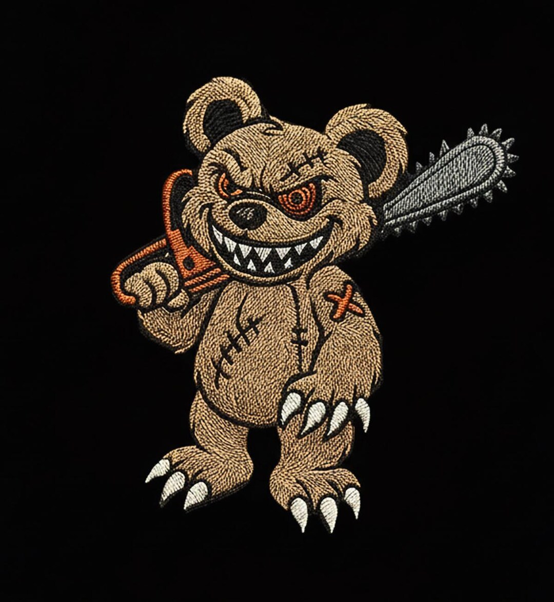 Chainsaw Teddy Bear Embroidered Patch – Edgy Cartoon Design - Etsy