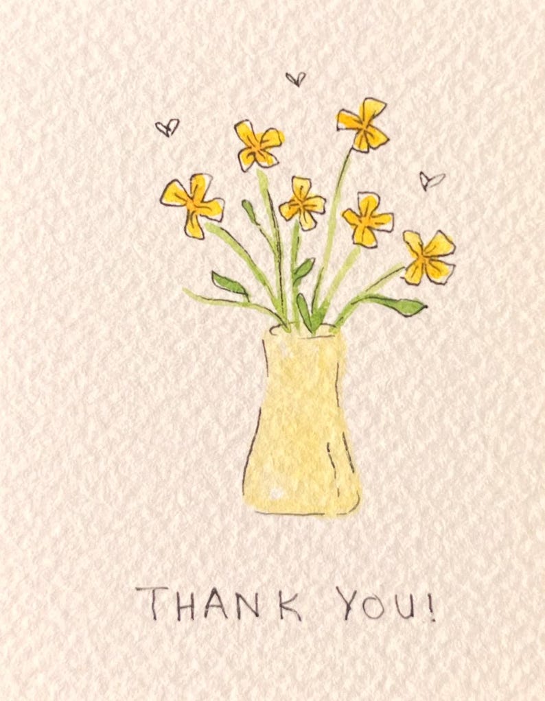 Mini Thank You Cards, Hand-painted Watercolor Flower Design - Etsy