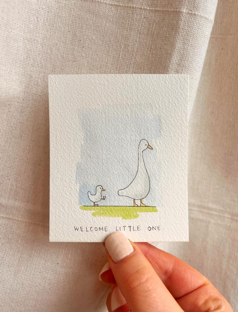 Hand-painted Watercolor Baby Card | Personalisable Duckling Design - Etsy