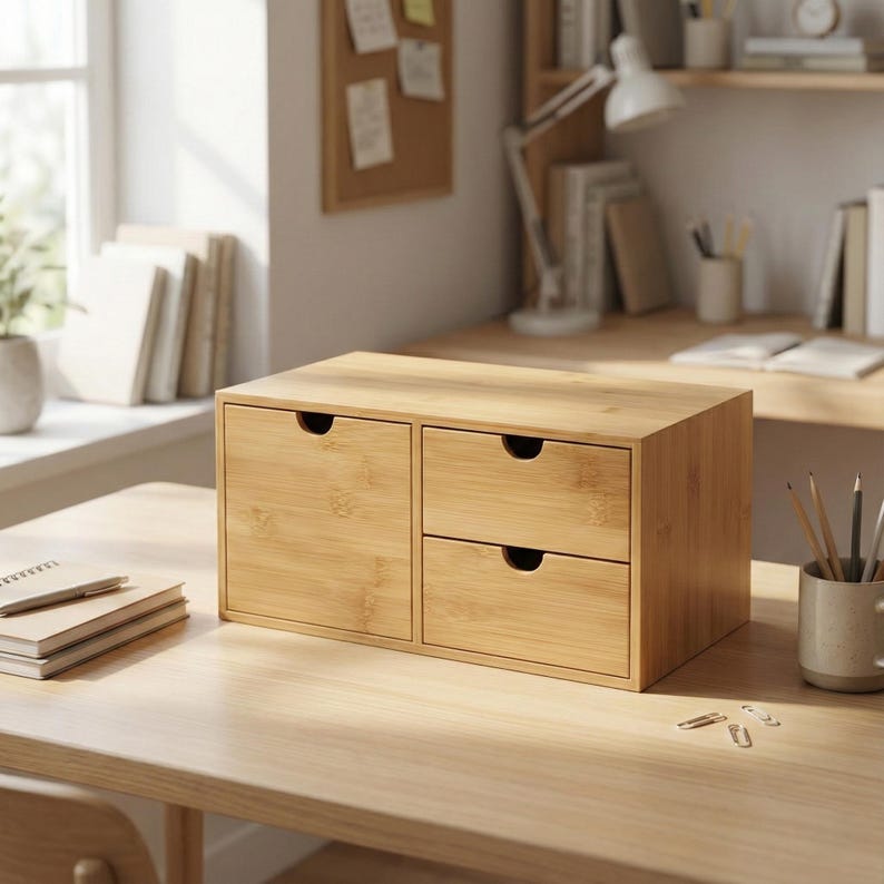 Desk Organizer – Bamboo 3-drawer Desktop Storage for Office, Dorm ...