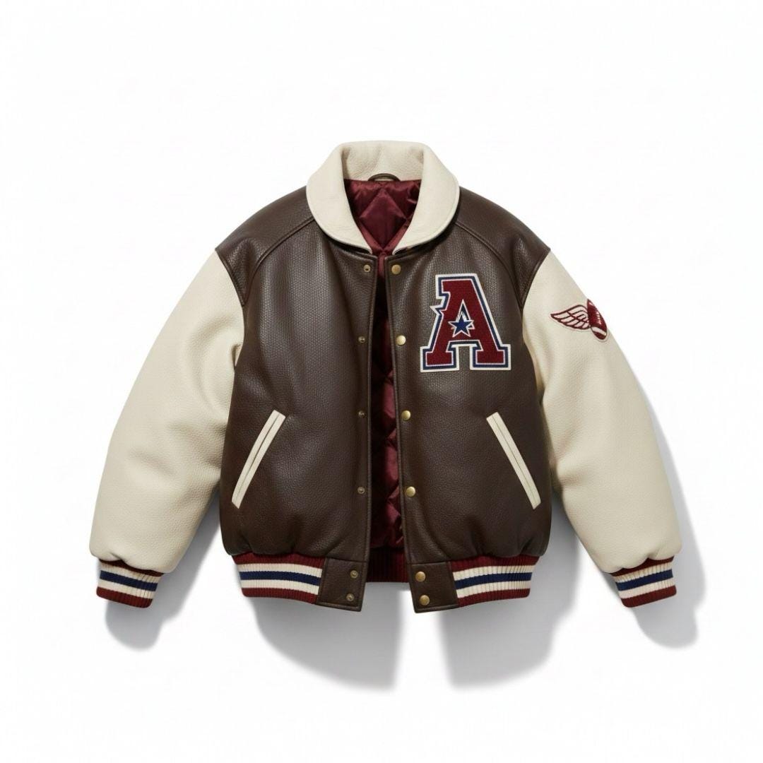 Retro Varsity Jacket Men Brown Cream | Classic Letterman Bomber With ...