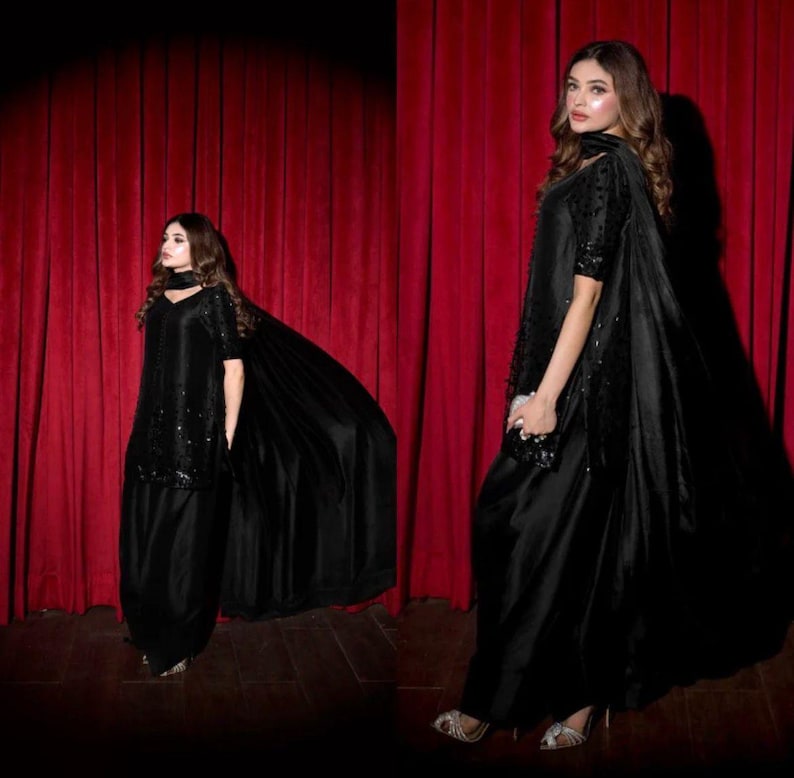 Black Sheesha Silk Farshi Shalwar Suit, Pakistani Formal Dress ...