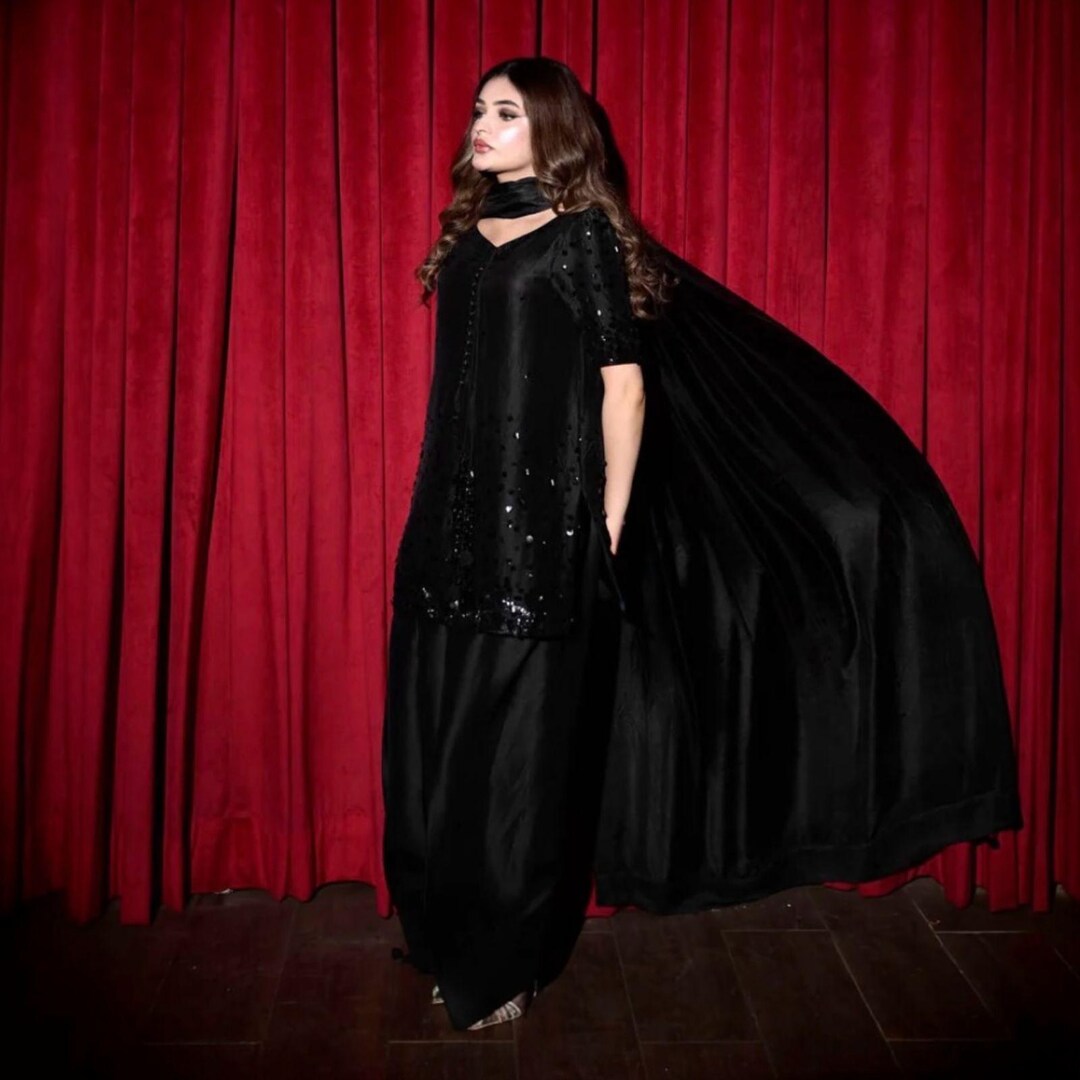 Black Sheesha Silk Farshi Shalwar Suit, Pakistani Formal Dress ...