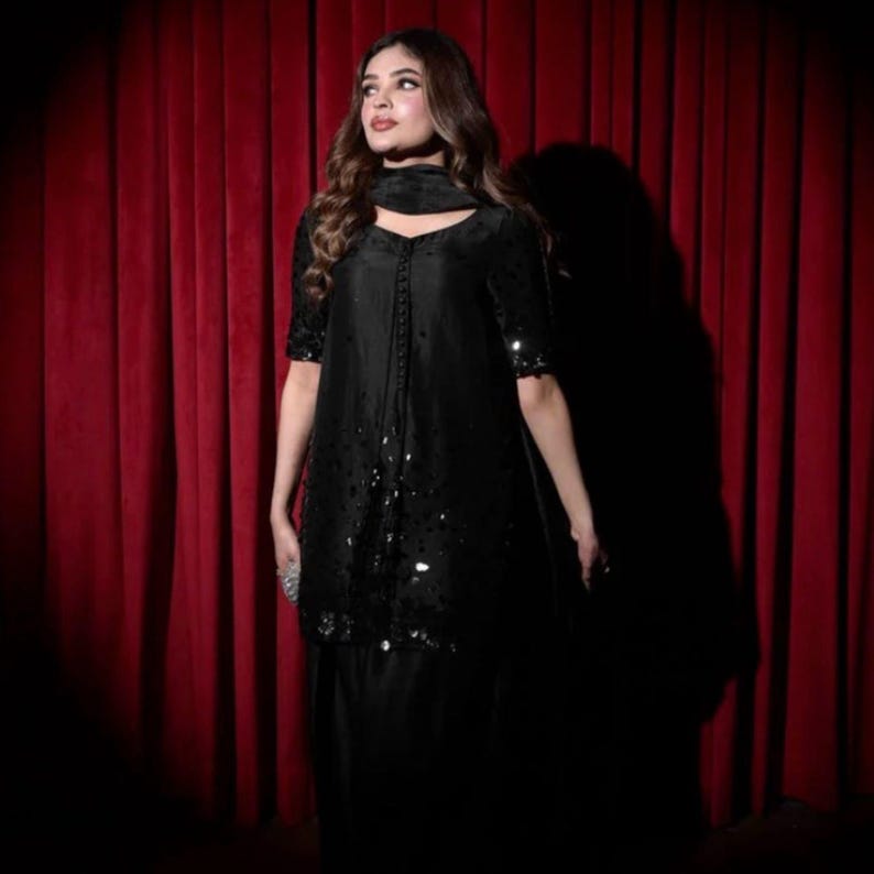 Black Sheesha Silk Farshi Shalwar Suit, Pakistani Formal Dress ...