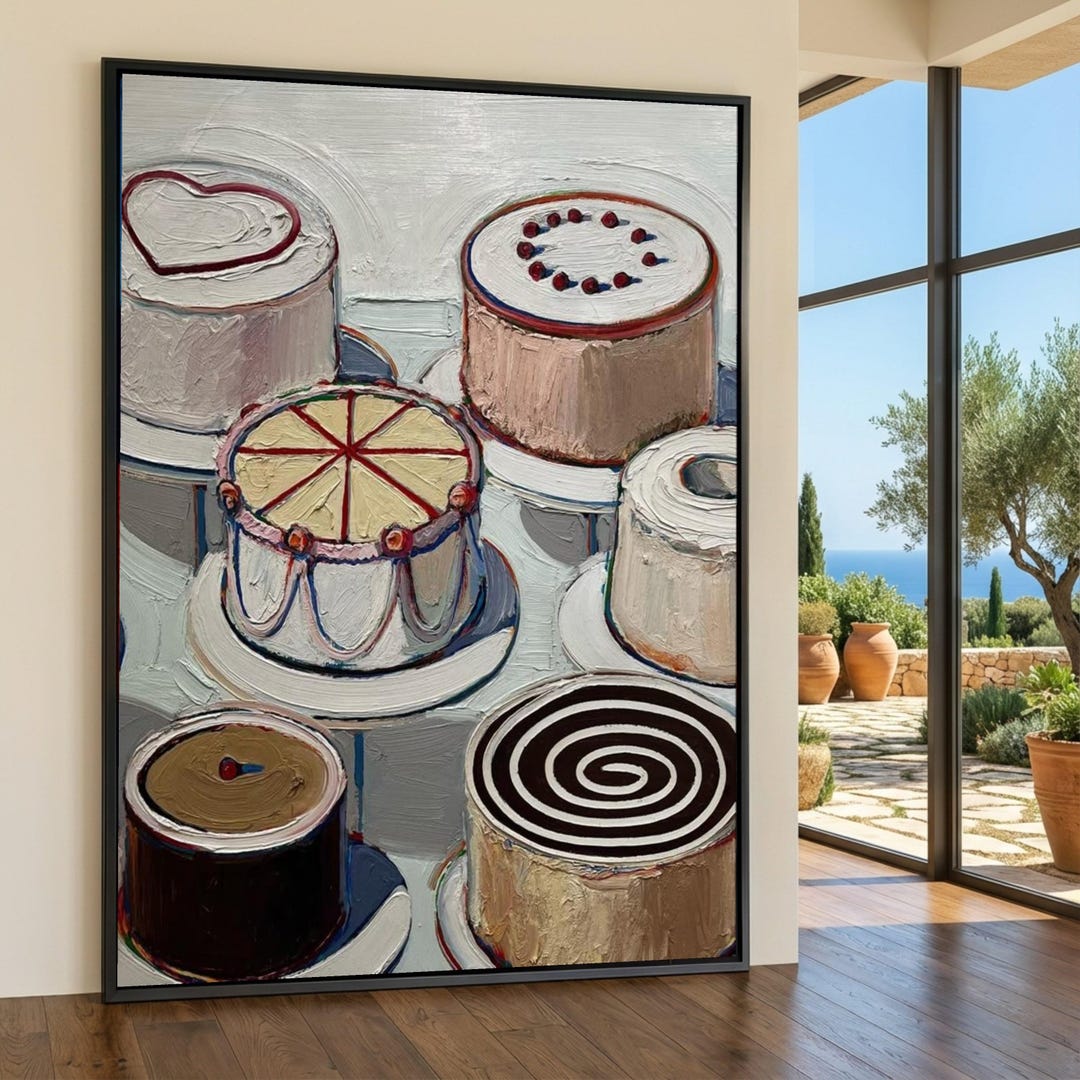 Wayne Thiebaud Inspired Cake Canvas, Modern Dessert Wall Art, Colorful ...