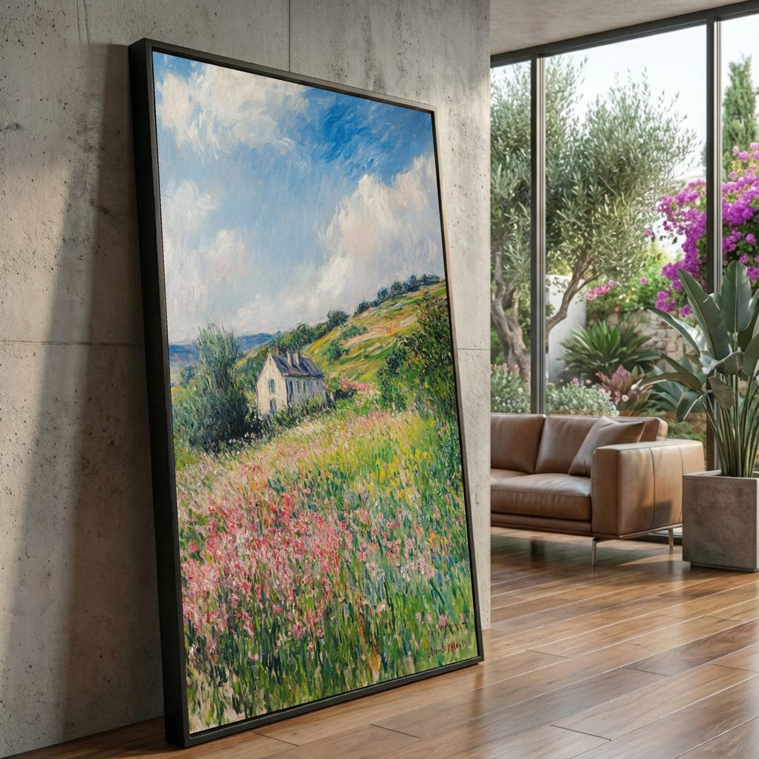 Monet Inspired Countryside Landscape Canvas, Floral Meadow Wall Art ...