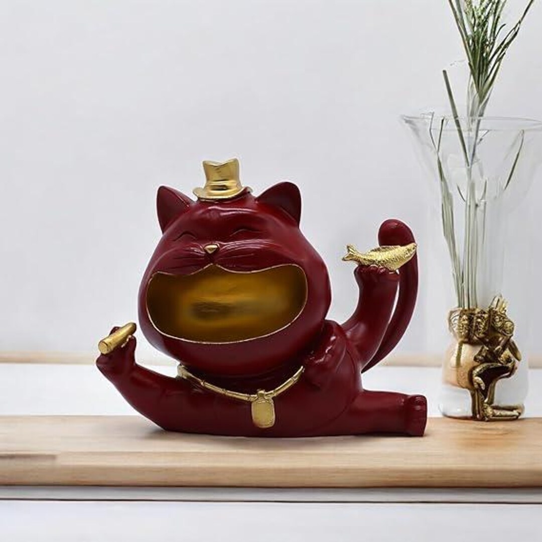 Happy Cat Valet Tray Funny Red Cat Figurine for Keys Candy Jewelry - Etsy