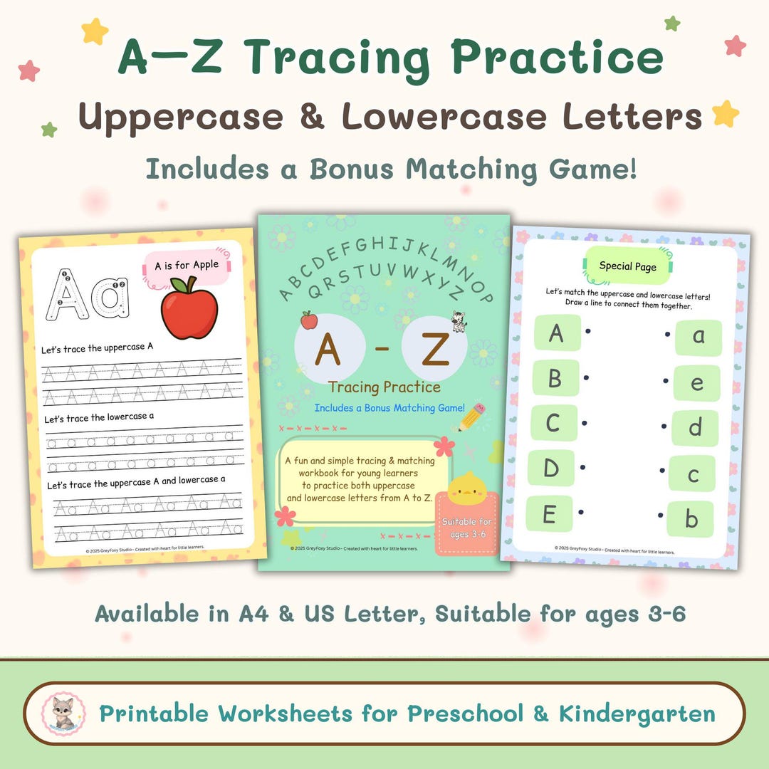 Alphabet Tracing A–Z With Matching Game, Uppercase Lowercase Letters ...
