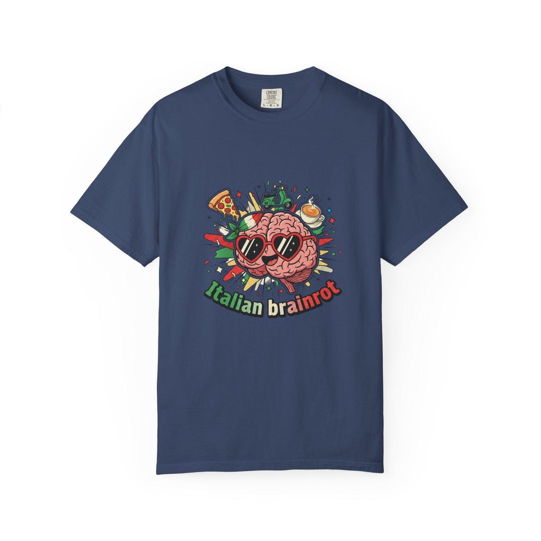 Italian Brainrot T-shirt | Brain With Pizza, Sunglasses, Italian Flag ...