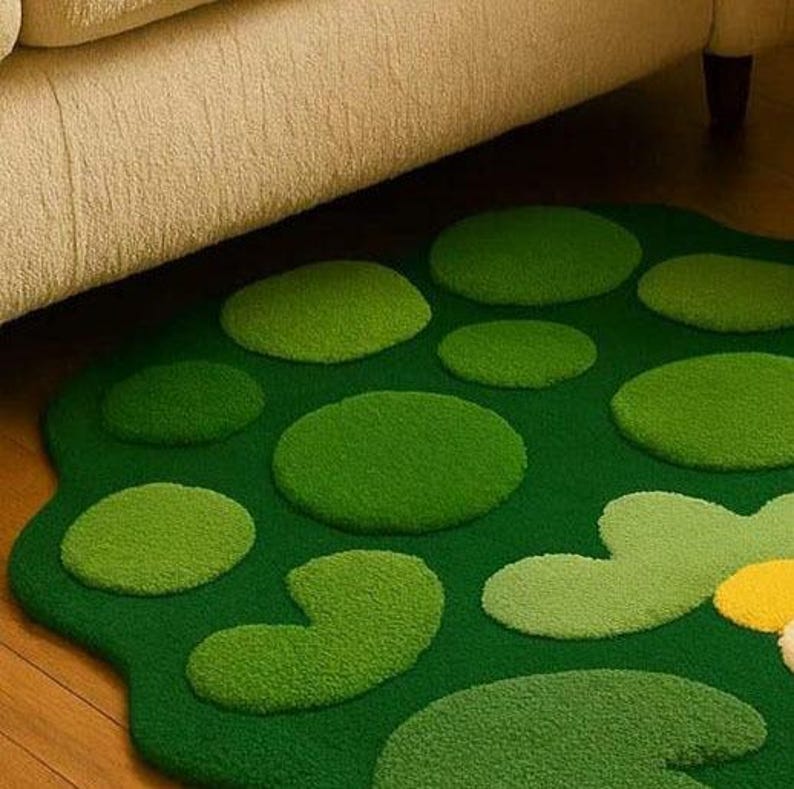 Hand Tufted Green Lily Pad Shape Area Rug | Cute Flower Design Wool ...