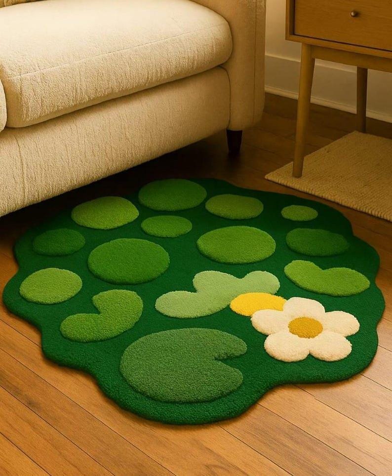 Hand Tufted Green Lily Pad Shape Area Rug | Cute Flower Design Wool ...