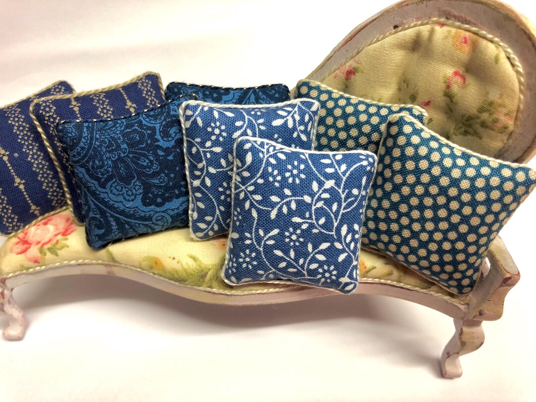 2 Blue Dollhouse Miniature Cushions, 1:12 Scale, Choice of Pattern - Etsy