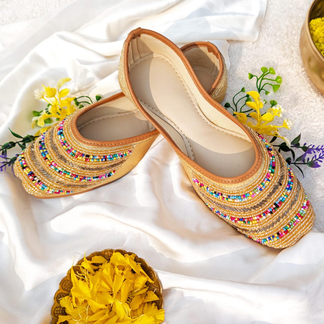 Gold Punjabi Jutti,handcrafted Khussa Shoe,handmade Leather, Bellies ...