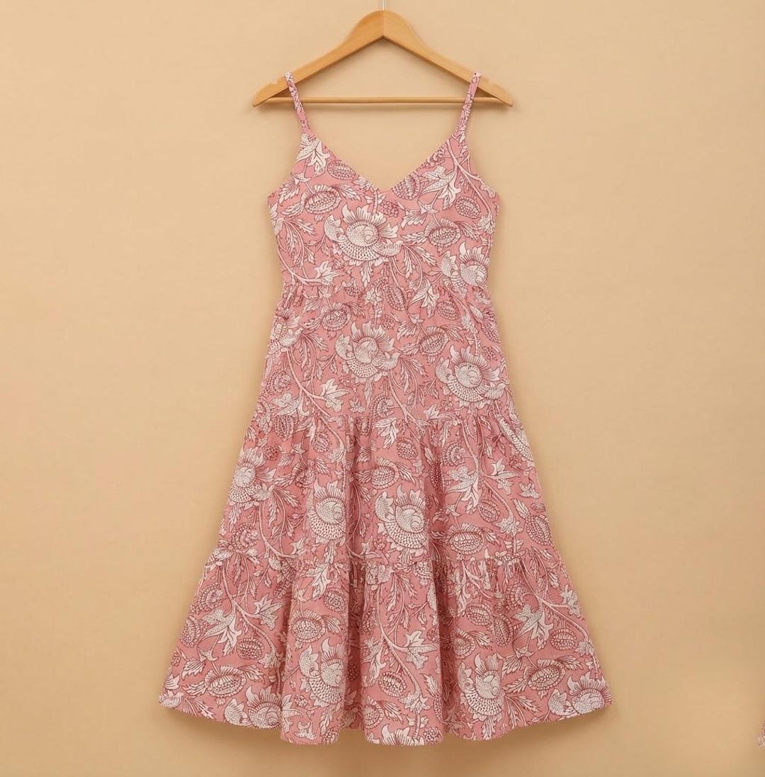 Floral Block Print Kyra Midi Dress, Mini Dress, Cotton Summer Dress ...