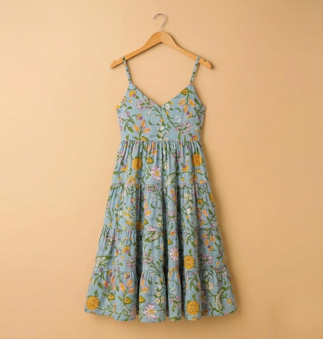 Floral Block Print Kyra Midi Dress, Mini Dress, Cotton Summer Dress ...