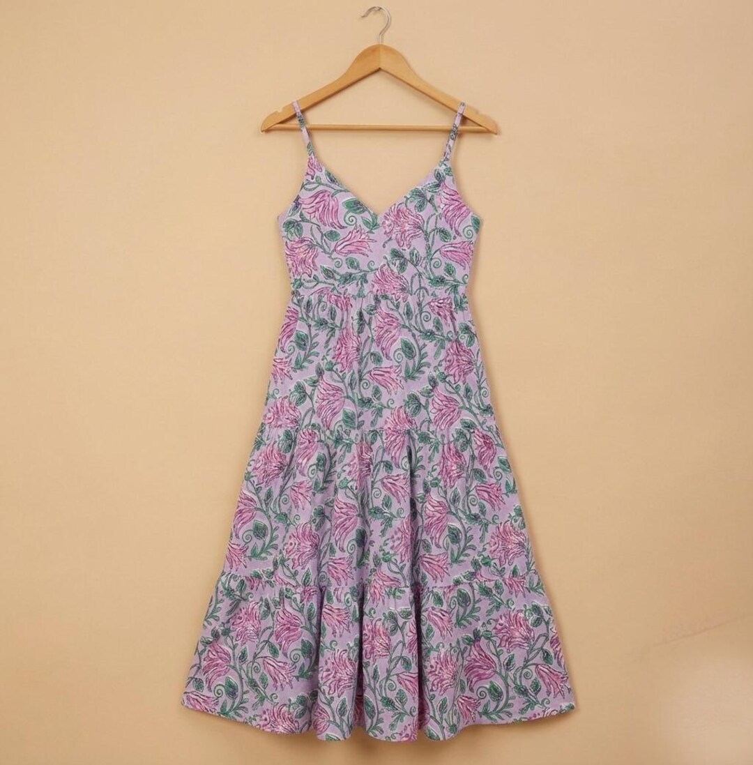 Floral Block Print Kyra Midi Dress, Mini Dress, Cotton Summer Dress ...