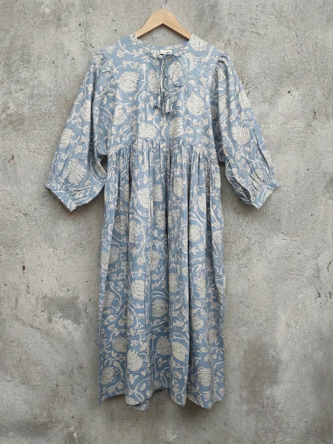 Block Print Midi Dress, Mini Dress, Checks Long Block Print Dress, Deep ...