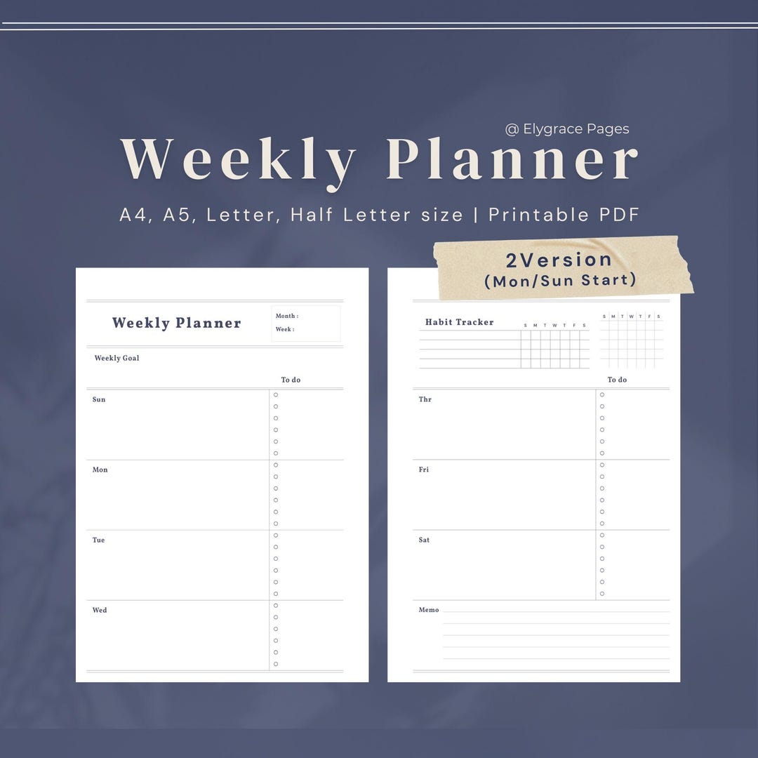 Undated Weekly Planner Printable: Habit Tracker, To-do List (PDF ...