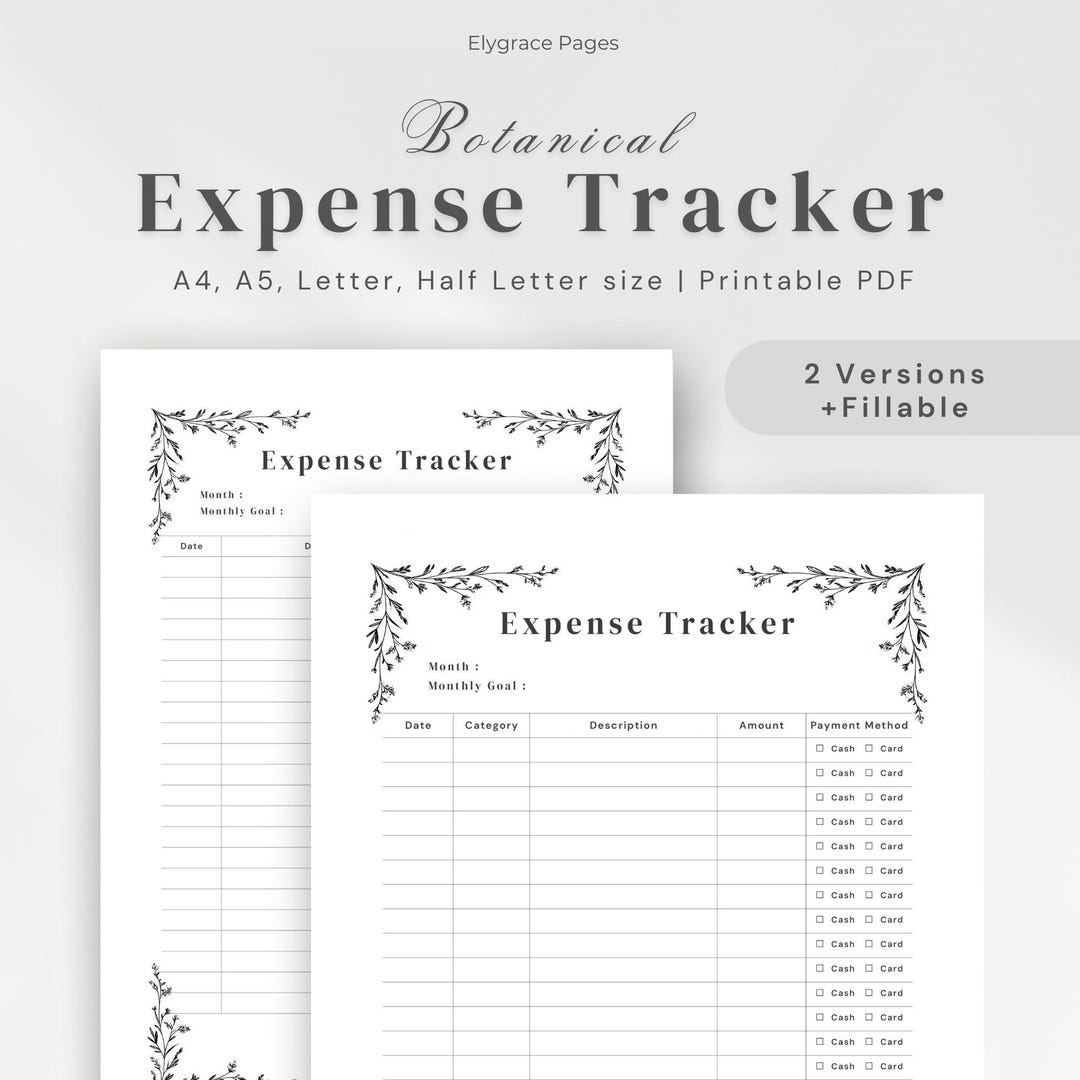 Botanical Expense Tracker Printable and Fillable Monthly Spending Log ...