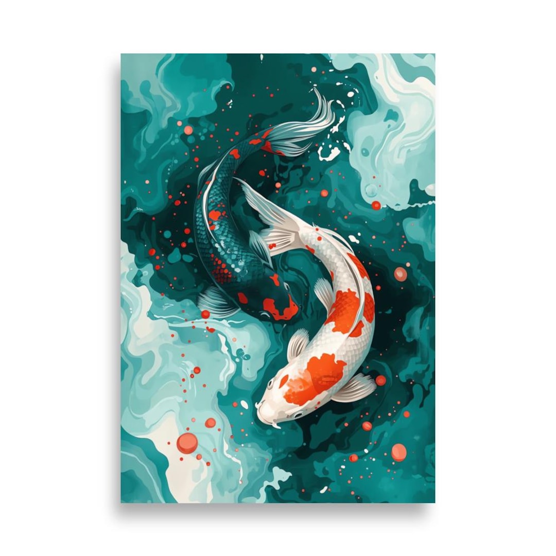 Japanese Koi Fish Art Print, Zen Pond, Watercolor Style - Etsy