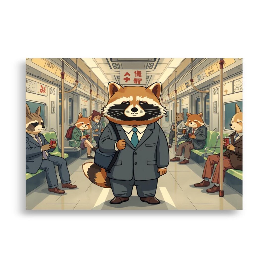 Tanuki Salaryman – Tokyo Subway Wall Art – Japanese Commuter Animal ...