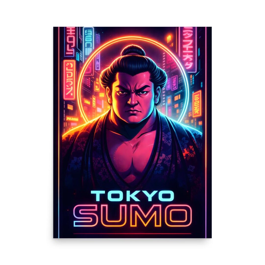 Modern Neon Sumo Portrait Print, Bold Cyberpunk Japanese Wall Art ...