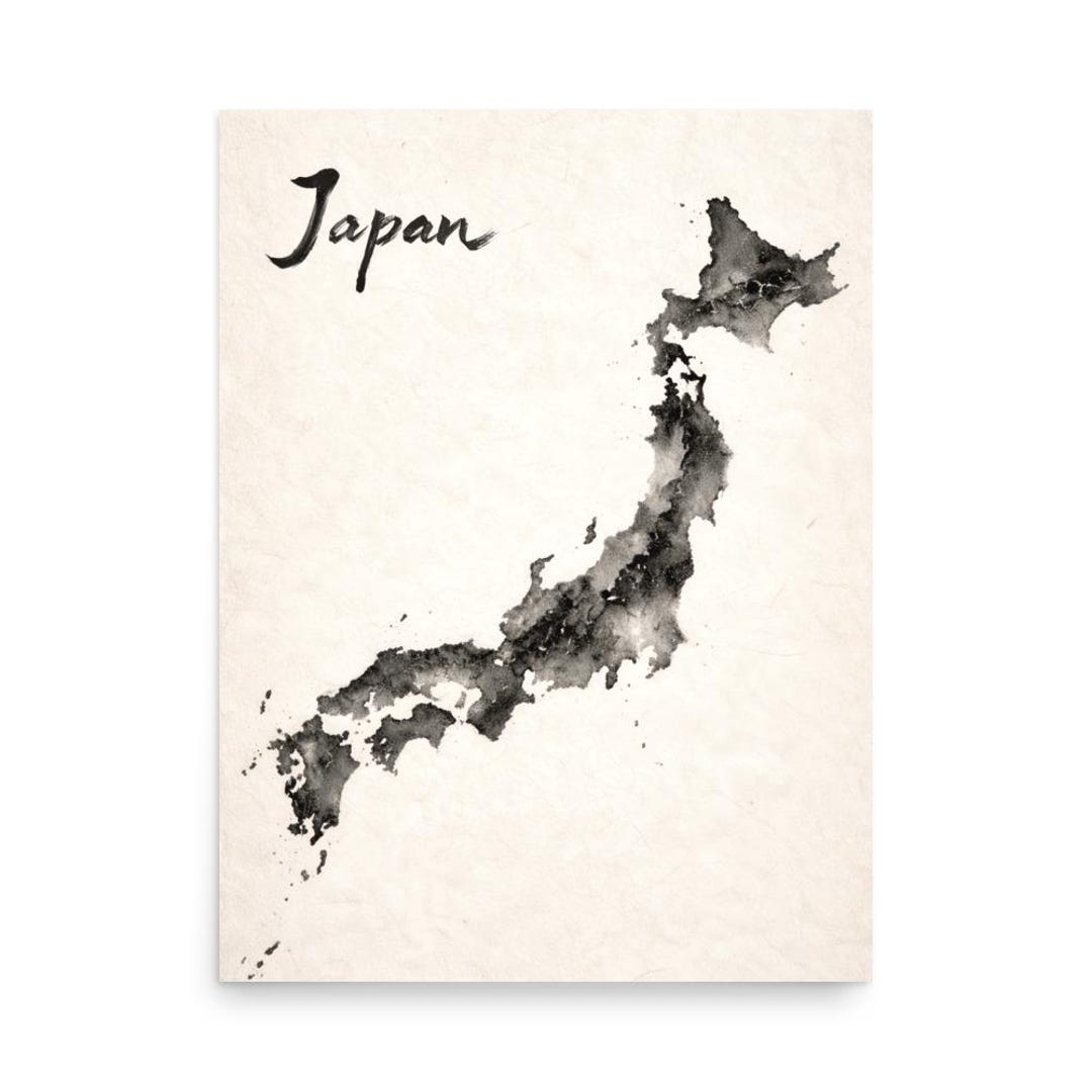 Sumi-e Japan Map Poster, Minimalist Ink Wash Art - Etsy