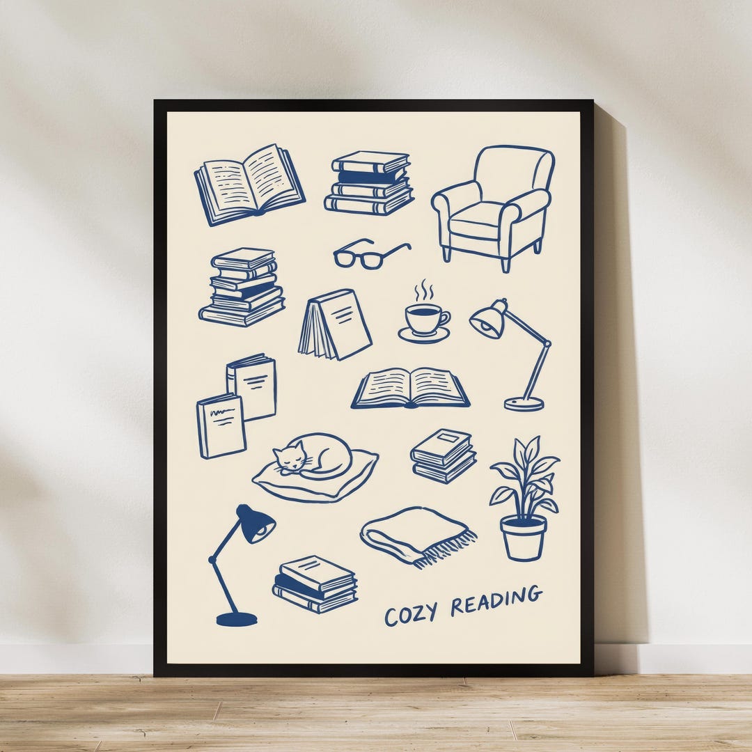 Cozy Reading Poster Book Lover Art Reading Nook Print Relaxing Home ...