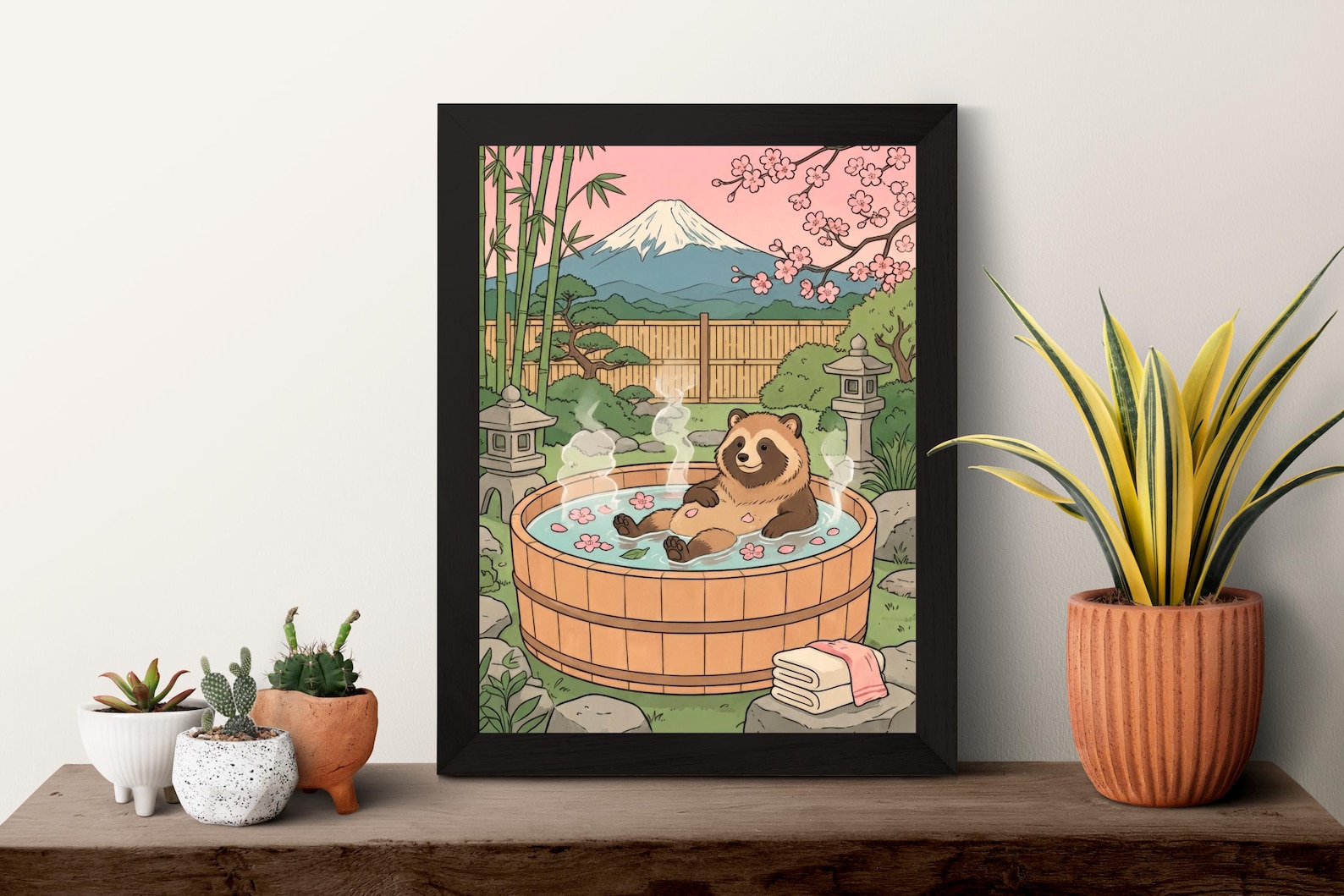 Tanuki Hot Spring Poster Japanese Onsen Art Cute Raccoon Dog Print ...
