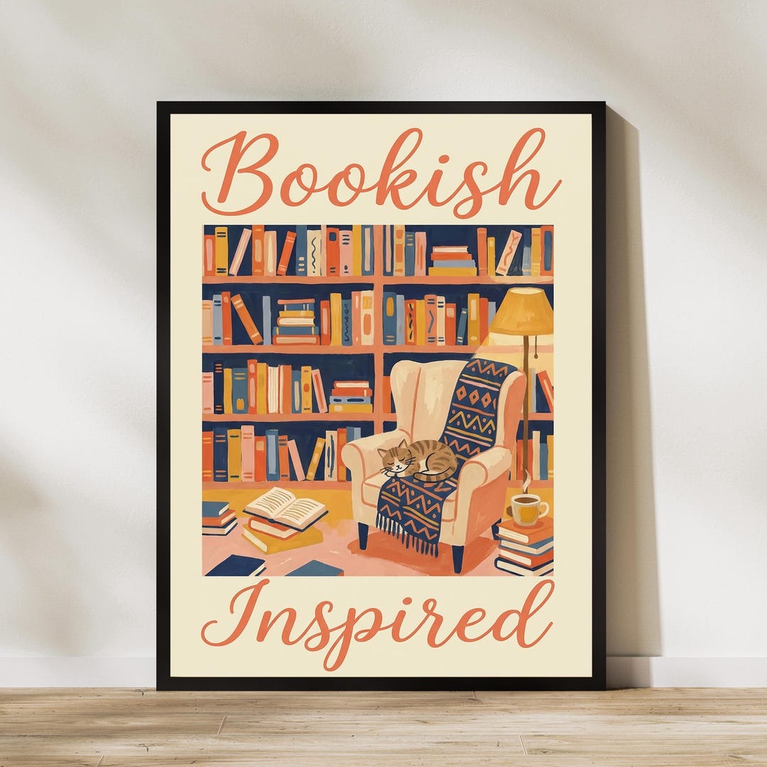 Bookish Inspired Cozy Reading Nook With Cat, Bookshelves and Coffee ...